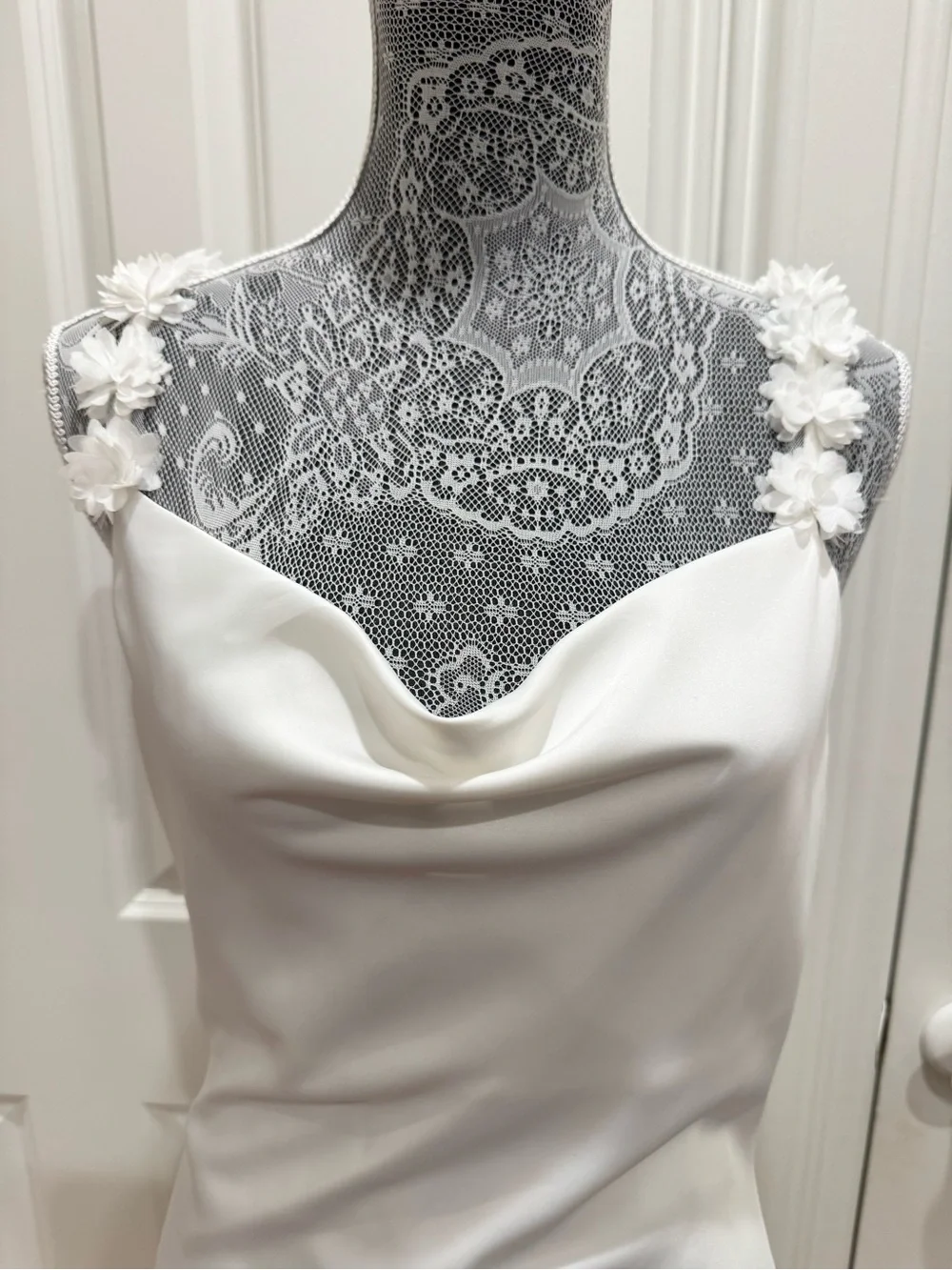 Dresses | White Satin Maxi Slip Dress W Floral Strap Detail Sz M ...